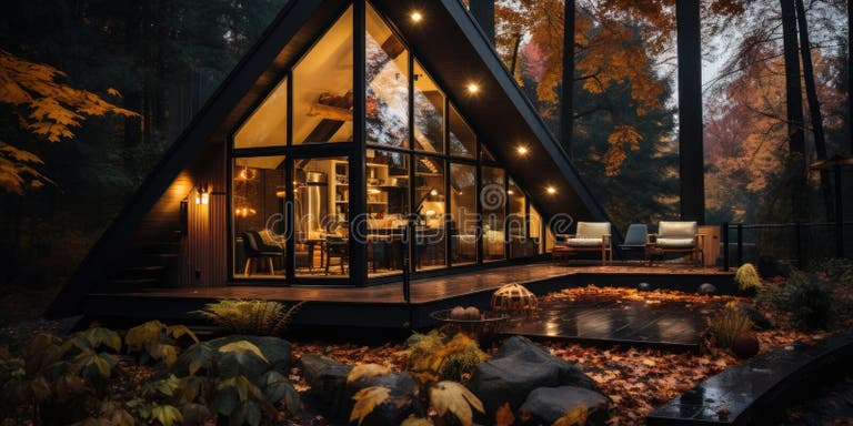 Triangular Frame House in the Autumn Forest. Prefabricated Structures ...