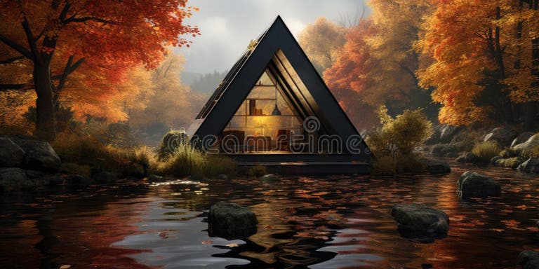 Triangular Frame House in the Autumn Forest. Prefabricated Structures ...