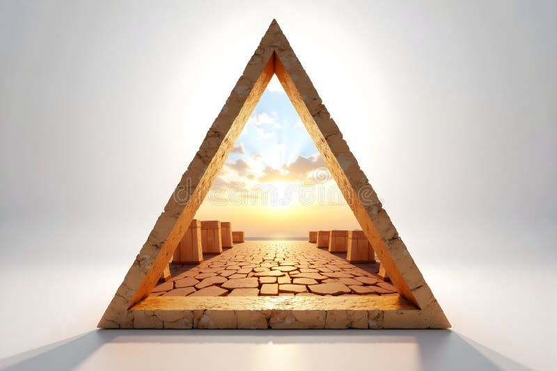 Triangular Frame with Pathway, Columns, and Sunset Horizon Stock ...