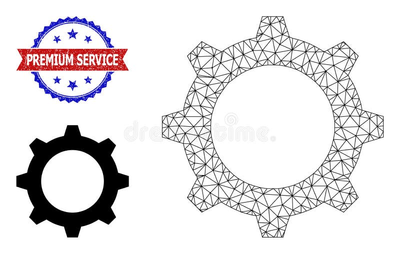 Triangle Mesh Gear Icon and Distress Bicolor Premium Service Stamp ...
