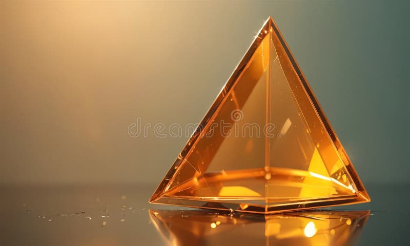 Triangular Gold Gemstone with Reflective Surface Sits on Reflective ...