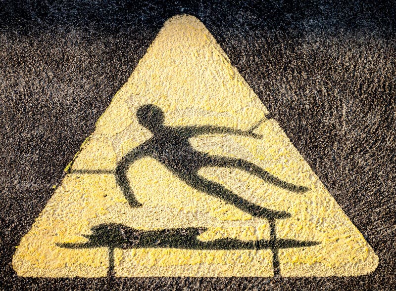 Triangular Hazard Symbol of Man Slipping on Water and Falling Stock ...