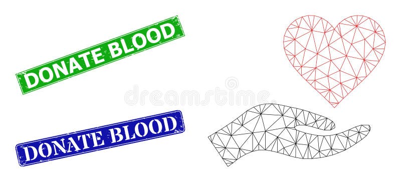 Distress Donate Blood Badges and Triangle Mesh Heart Donation Icon ...