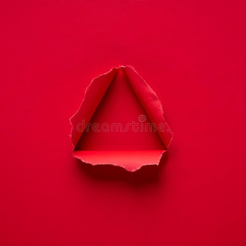 A Triangular Hole Ripped in Vibrant Red Paper Revealing a Darker Red ...