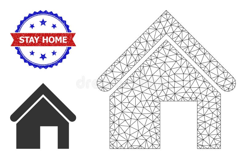 Triangle Mesh Home Icon and Scratched Bicolor Stay Home Stamp Stock ...