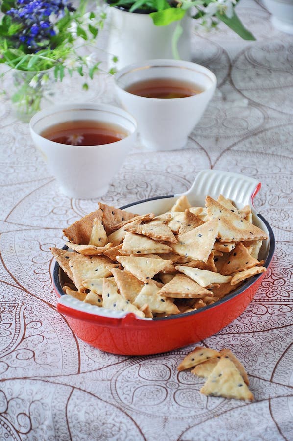 Triangular Home Made Cracker with Black and White Sesame Stock Image ...