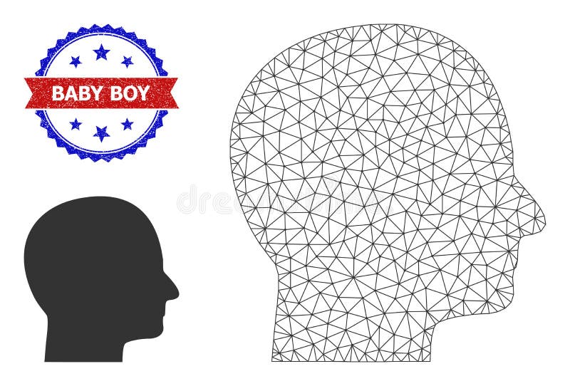 Polygonal Mesh Human Head Icon and Grunge Bicolor Baby Boy Watermark ...