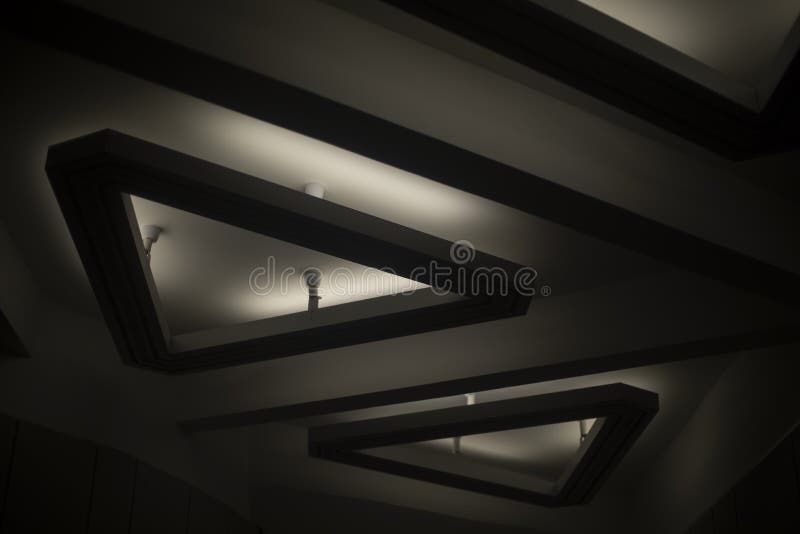 Triangular Lamp on Ceiling. Interior Details Stock Photo - Image of ...