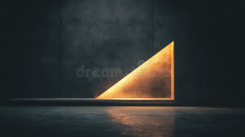 A Triangular Light Source Casting a Warm Glow on a Dark Concrete Wall ...