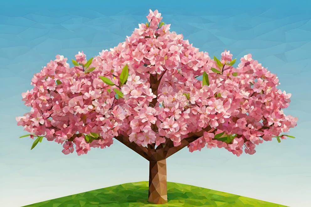 Triangular Low Poly Style. Spring Flowering of Fruit Tree Stock ...