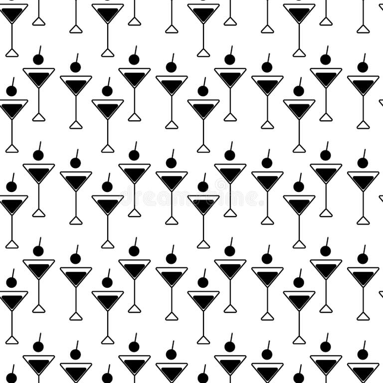 Triangular Martini Glasses with Drink and Cherry Minimalist Seamless ...