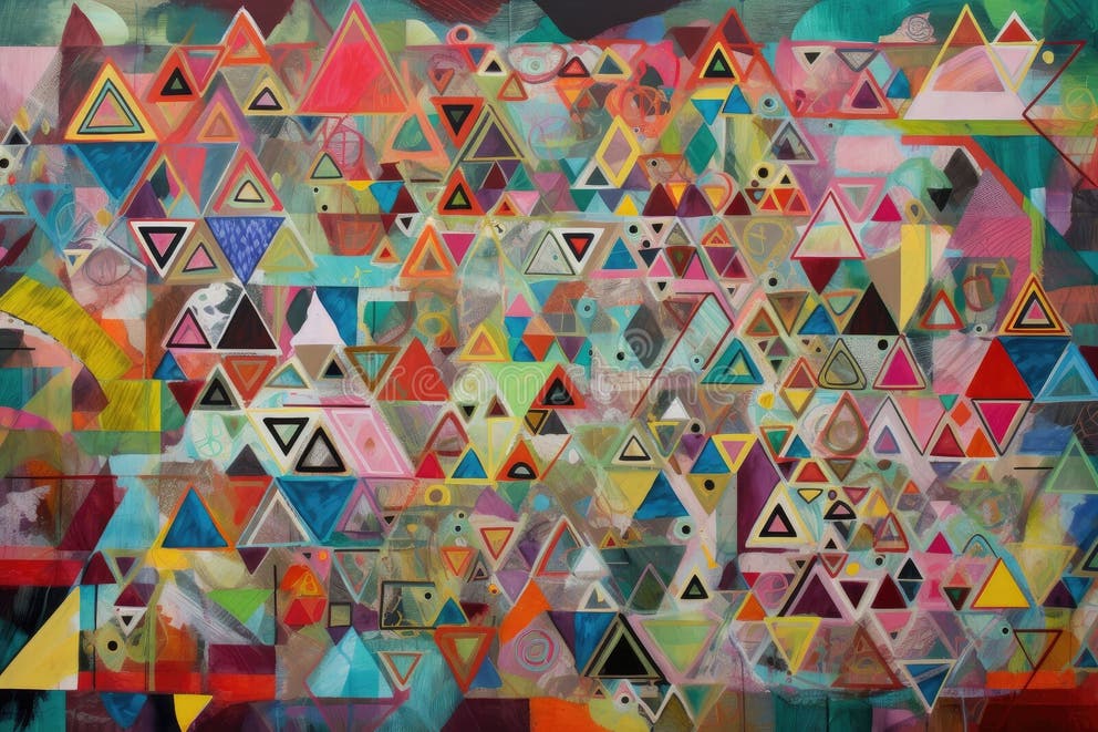 Triangular Maze of Mixed-media Geometric Shapes in Vibrant Colors Stock ...