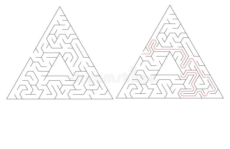 Triangular Maze with Solution Path on the Right Side Stock Vector ...