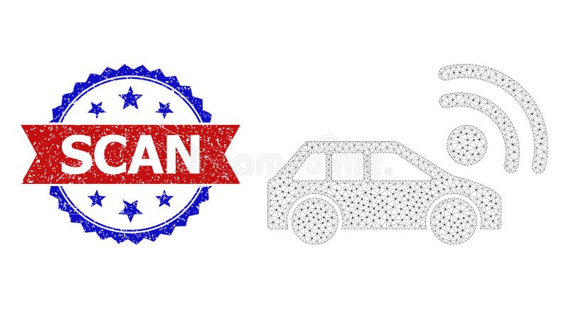 Triangular Mesh Car Radar Icon and Grunge Bicolor Scan Stamp Stock ...