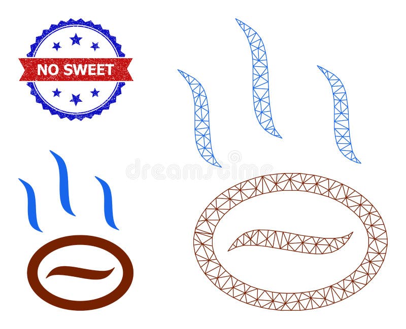 Triangular Mesh Coffee Steam Icon and Grunge Bicolor No Sweet Stamp ...