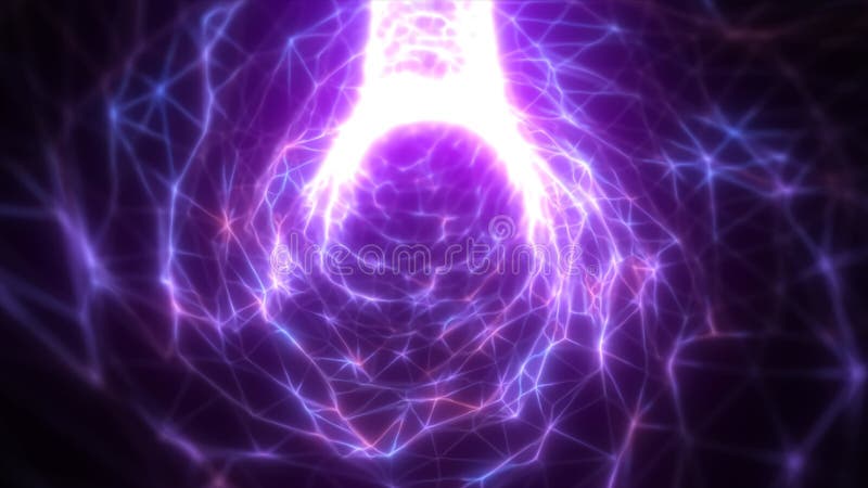 Triangular Mesh Network of Glowing Purple Energy Forming a Digital ...