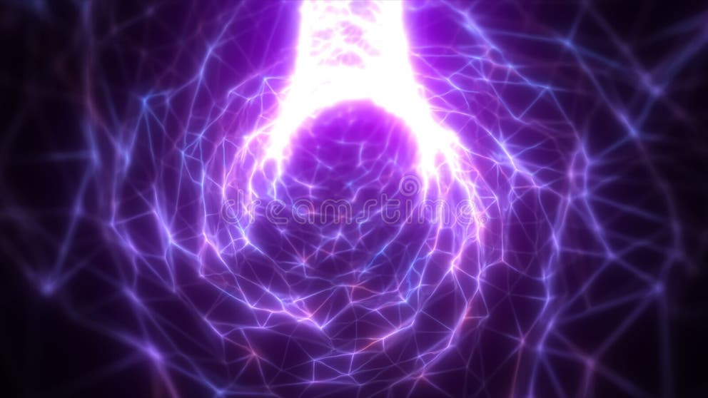 Triangular Mesh Network of Glowing Purple Energy Forming a Digital ...