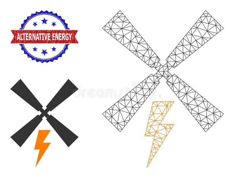Triangular Mesh Wind Electric Generation Icon and Textured Bicolor ...