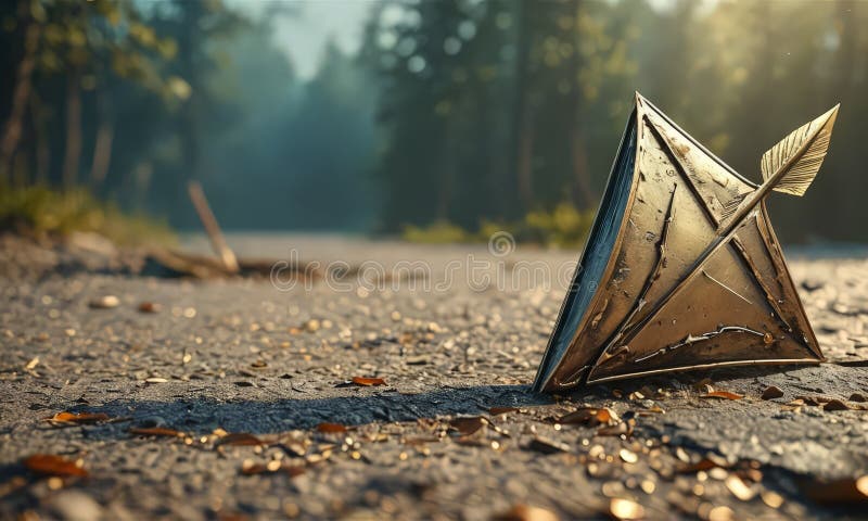 Triangular Metallic Object Lies on Gravel Path, Surrounded by Forested ...