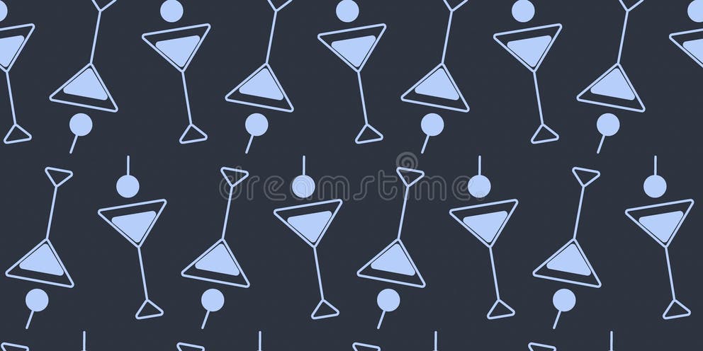 Triangular Minimalistic Martini Glasses Seamless Pattern Light Blue on ...