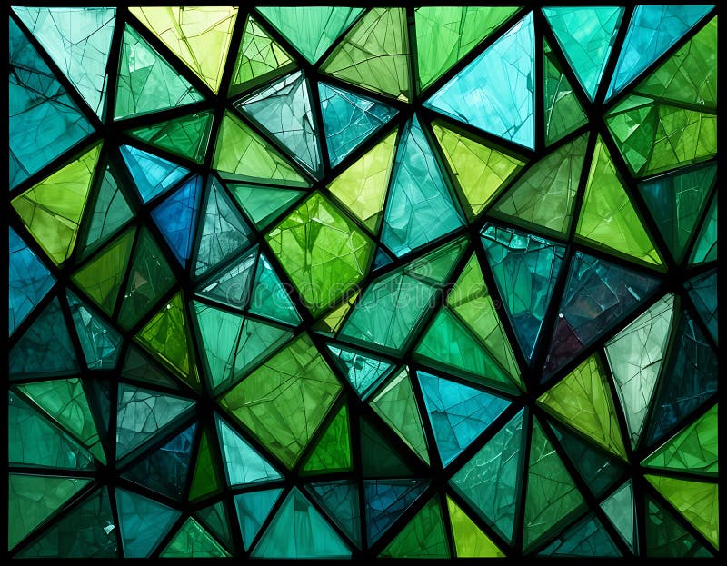 Triangular Mosaic Stained Glass with Green and Blue Gradient Stock ...