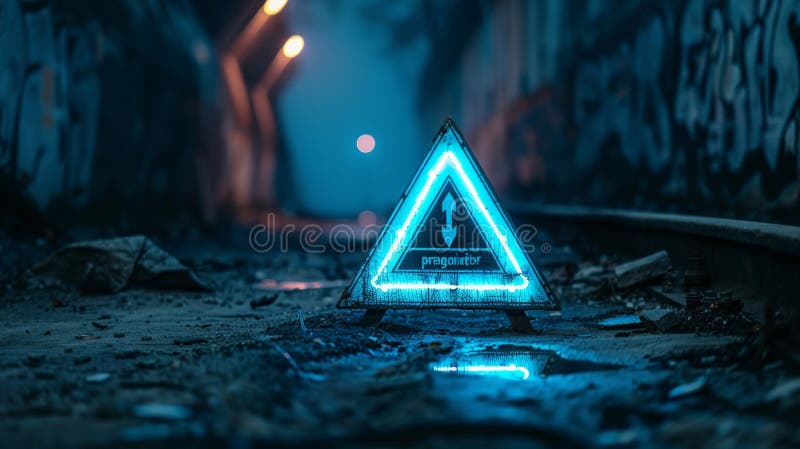 Red Neon Hazard Warning Attention Sign with Exclamation Mark Symbol ...