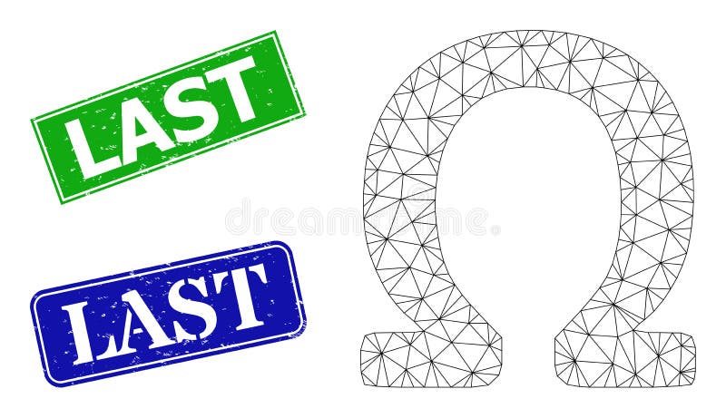 Scratched Last Badges and Polygonal Mesh Omega Greek Symbol Icon Stock ...