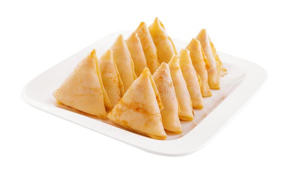 Triangular Pancakes with Meat on Plate Stock Image - Image of baked ...