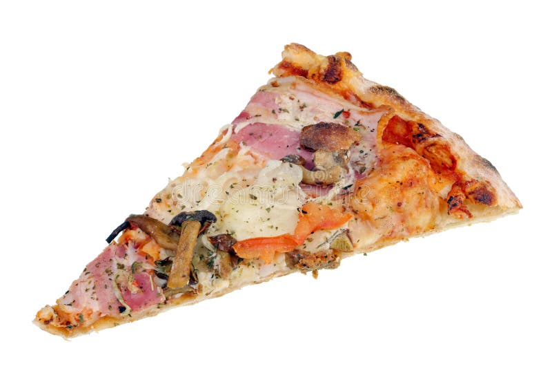 Triangular Piece of Hot Pizza with Mushrooms and Ham Isolated Stock ...