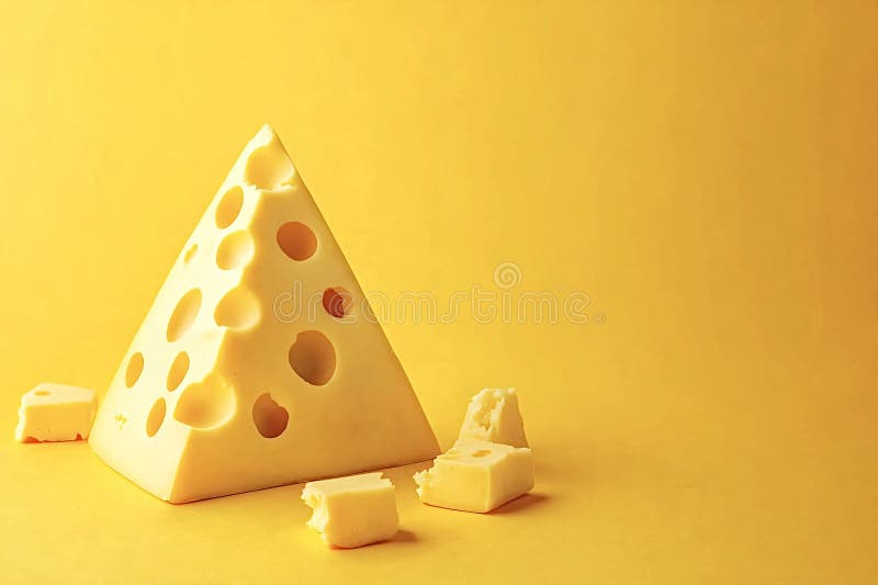 Triangular Piece of Swiss Cheese Lying on Yellow Background Stock Photo ...