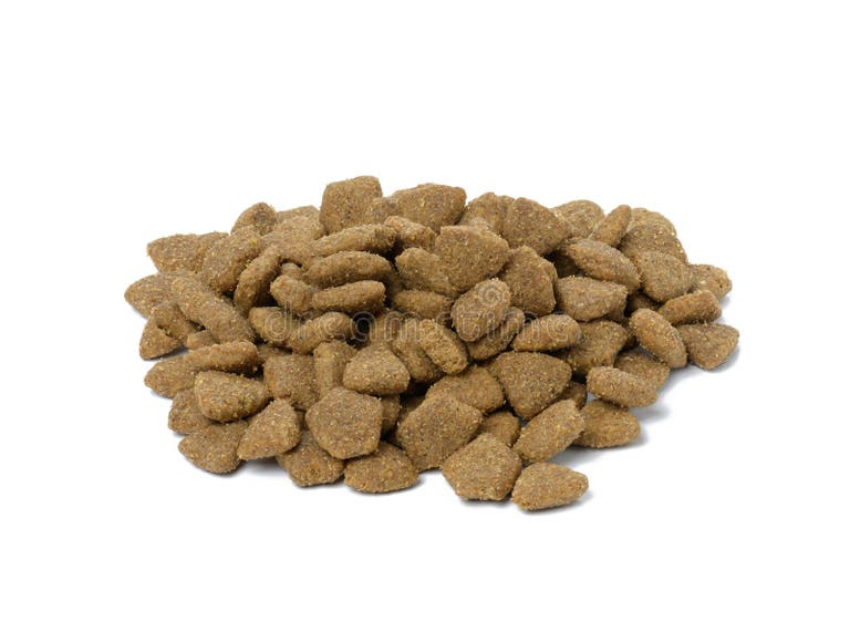 Triangular Pieces of Animal Food on a White Background. Pile of ...