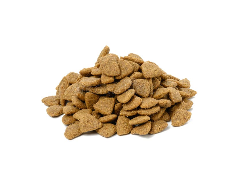 Triangular Pieces of Animal Food on a White Background. Pile of ...