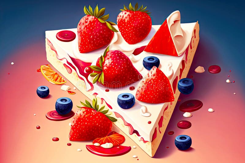 Triangular Pieces of Berry Cheesecake with Strawberry Slices on Cream ...