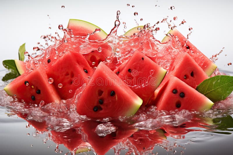 Triangular Pieces of Watermelon in Splashes of Water Close-up. Stock ...