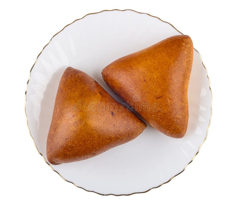 Triangular Pies with Stuffing in Plate Isolated on White Background ...