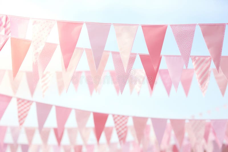 Triangular Pink Bunting Flags. Festive Decor Stock Image - Image of ...