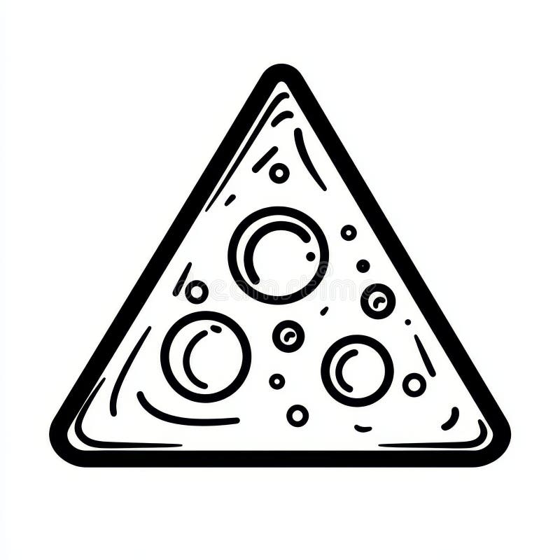 A Triangular Pizza Slice with Toppings is Represented in Simple Line ...