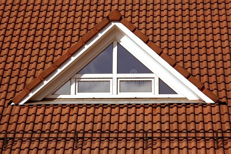 Triangular Plastic Window on the Roof with Tiles Stock Photo - Image of ...
