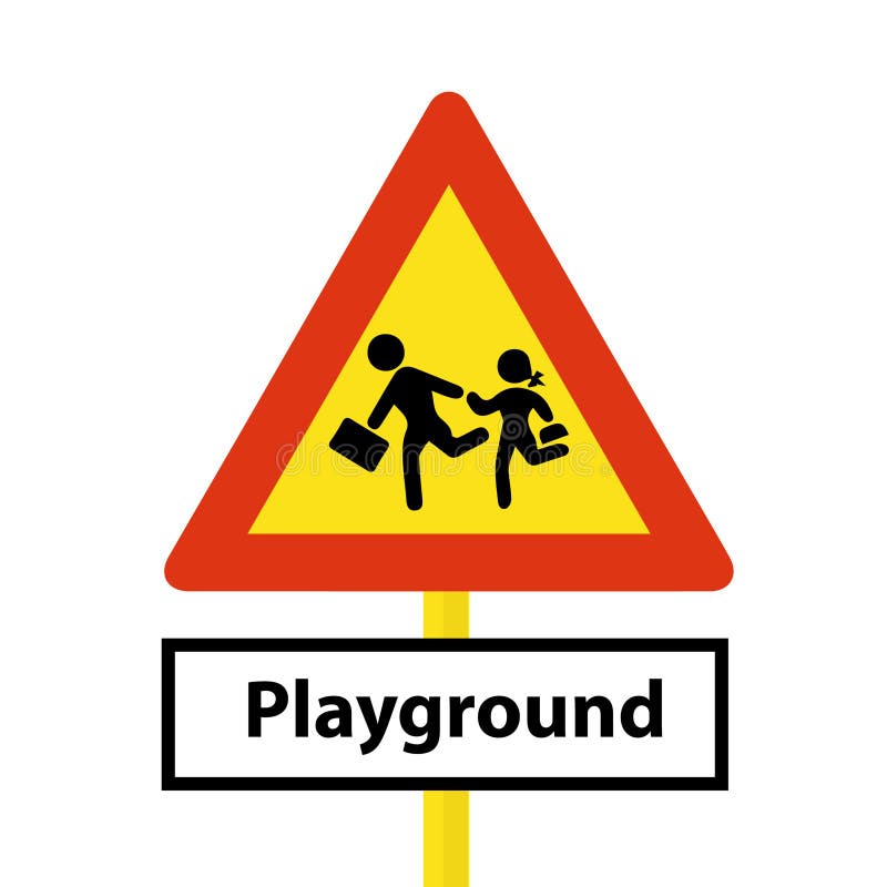 Triangular Playground Warning Sign Near a School Stock Illustration ...