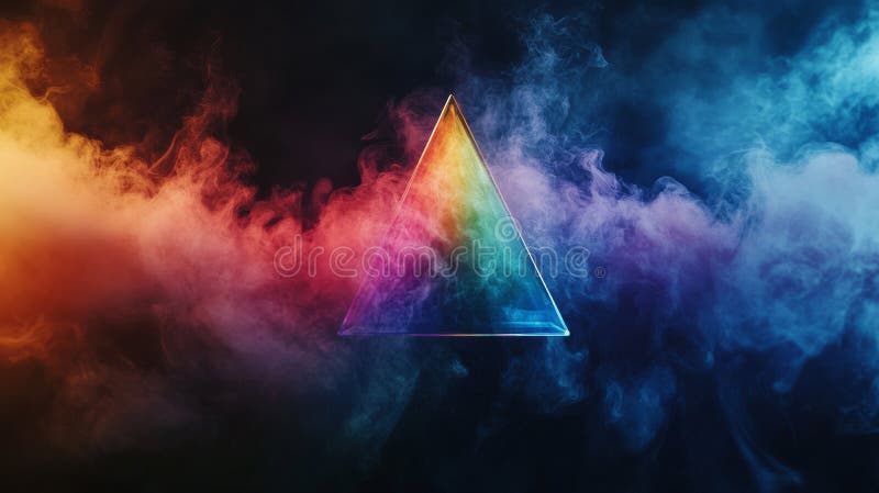 Triangular Prism with Colorful Smoke in a Dark Atmosphere, Abstract Art ...