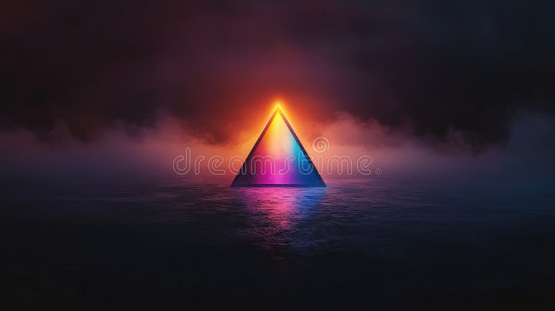 A Triangular Prism with a Glowing Orange Light at the Top is Floating ...