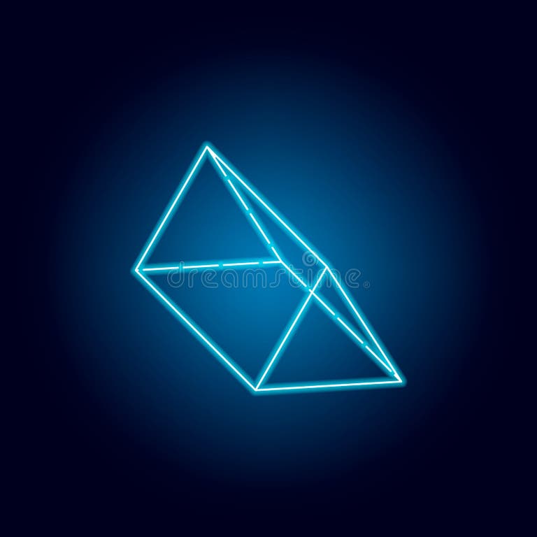Triangular Prism Icon in Neon Style. Geometric Figure Element for ...