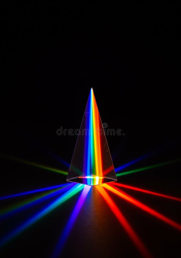 A Triangular Prism Sits on a Dark Surface, Dispersing Light into a ...