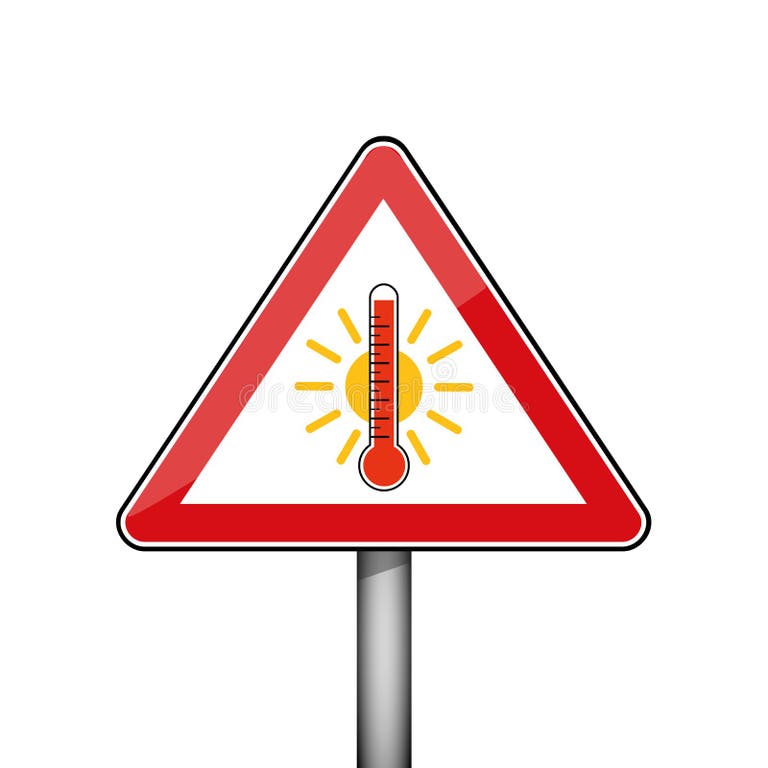 Triangular Red Warning Sign with Heat Thermometer Icon and Sun Stock ...