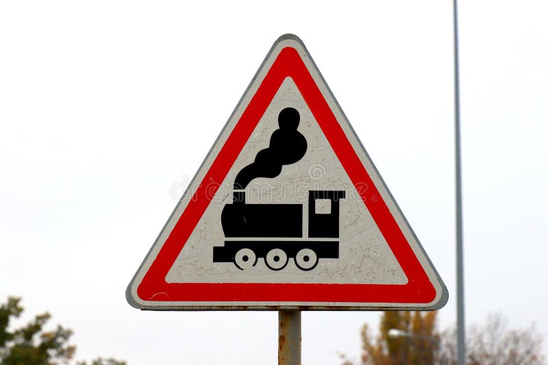 Triangular Road Sign Approaching Railway Crossing without a Barrier ...