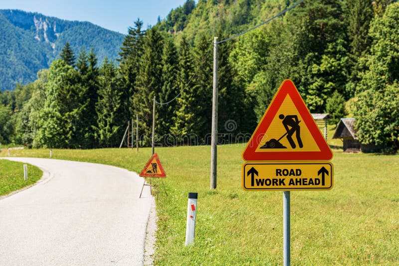 Triangular Road Work Ahead Sign or Work in Progress Sign Stock Image ...