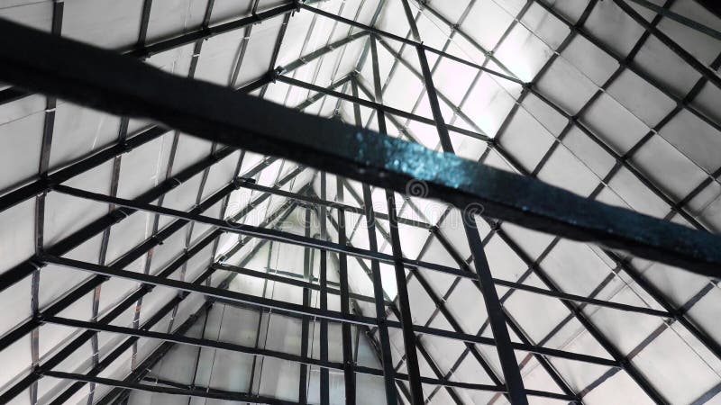 Triangular Roof with Iron Beams. Stock Footage. Bottom View of Metal ...