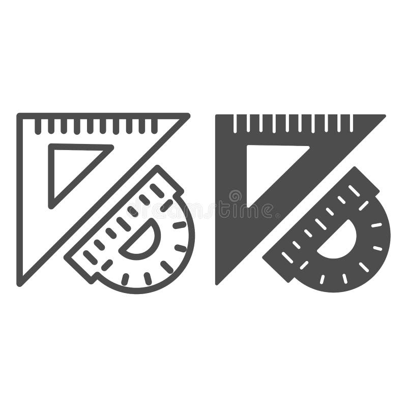 Triangular Ruler and Protractor Line Icon, Stationery Concept ...