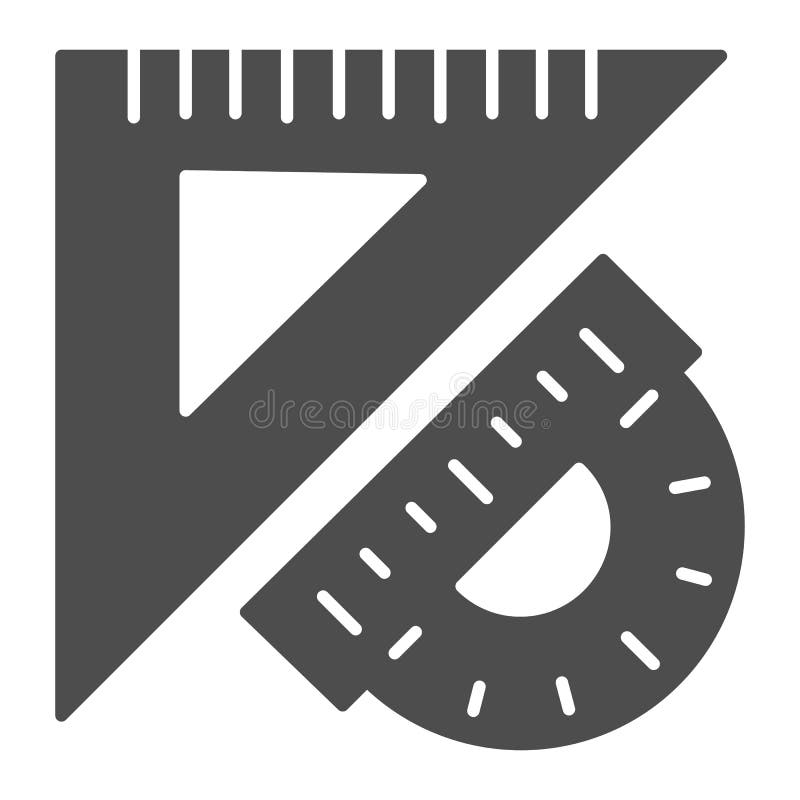 Triangular Ruler and Protractor Solid Icon, Stationery Concept ...