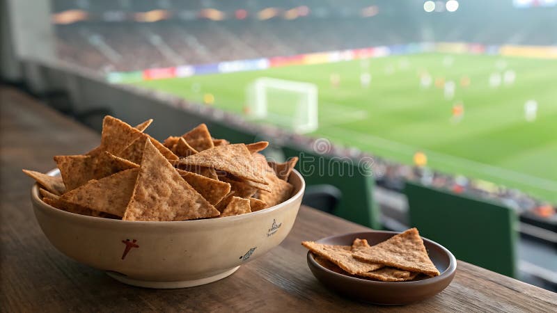 Triangular Rye Chips Snack Bowl in Sports Setting during a Football ...